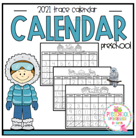 2021 Calendar Number Trace ~ Preschool Printables