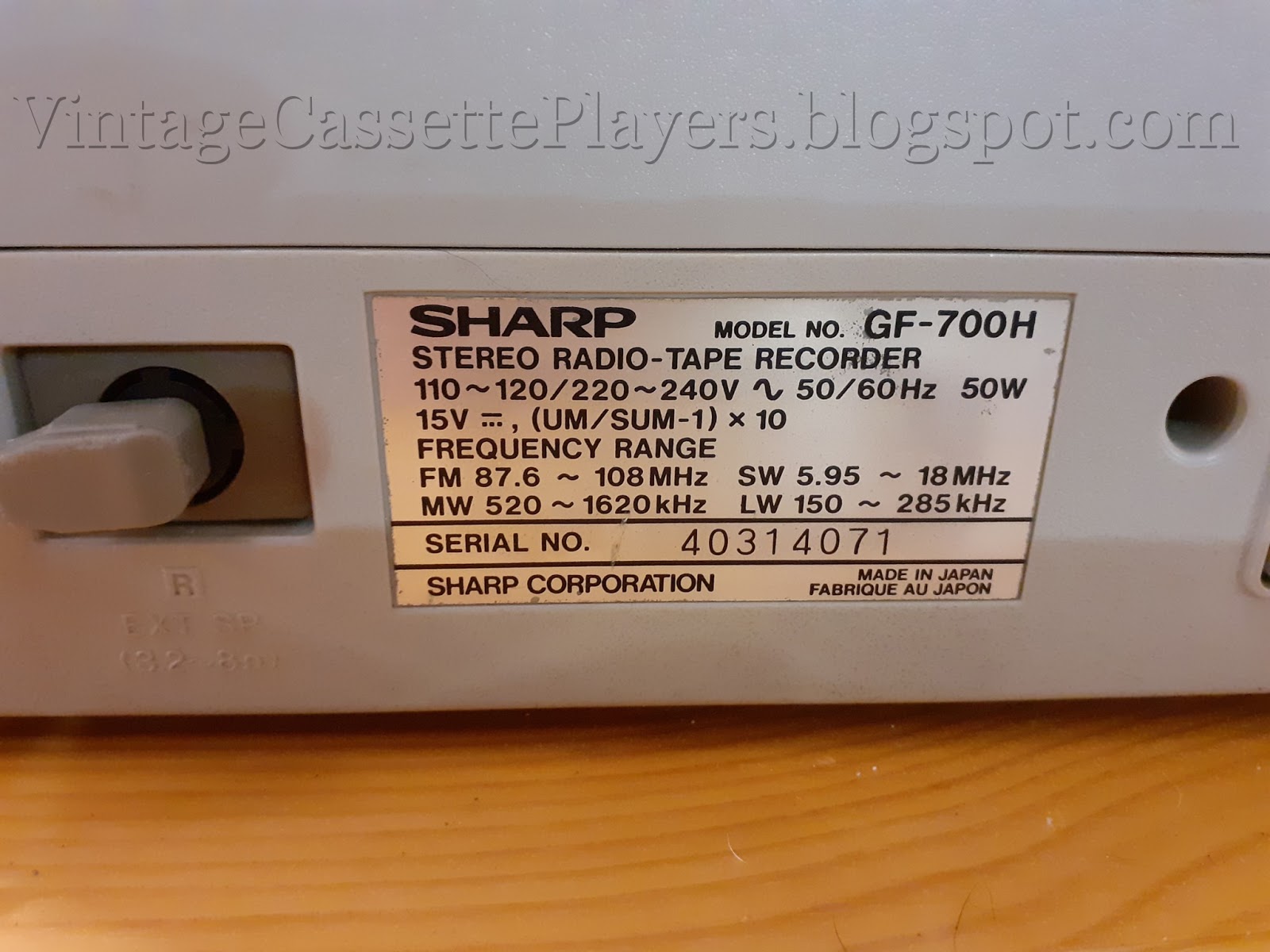 Vintage Cassette Players - Service Manuals: Sharp GF-700H ...