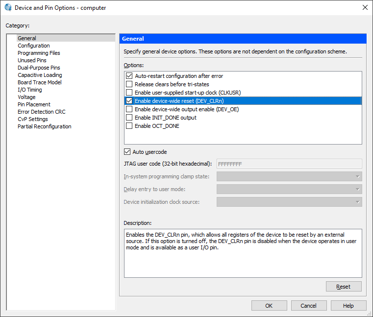 Flashing DE0-NANO FPGA board and using DEV_CLRn reset functionality ...