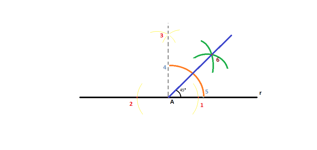 desenho geométrico: construção de um ângulo de 45 graus