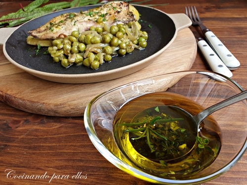 Cocinando para ellos : FILETES DE JUREL O CHICHARRO AL HORNO CON GUISANTES
