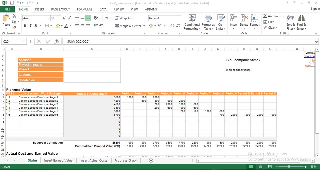 Earned Value Management Template