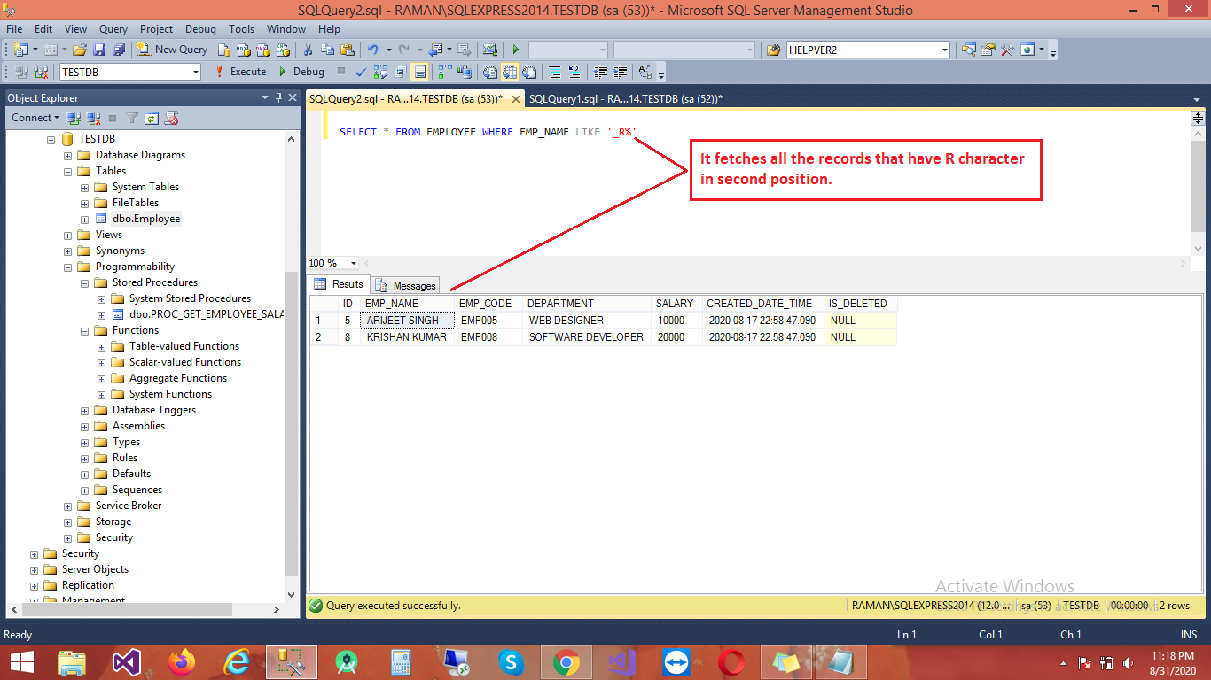 Tech - Info Blog on SQL Server (Sharp DotCoderz): HOW TO USE LIKE ...