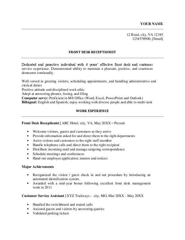 Download Front Desk Receptionist Resume Examples | Front Office