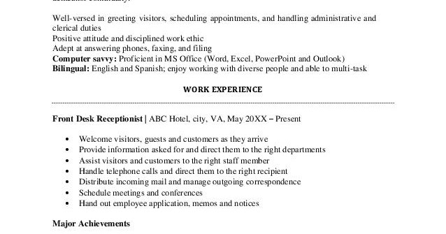 Download Front Desk Receptionist Resume Examples | Front Office ...