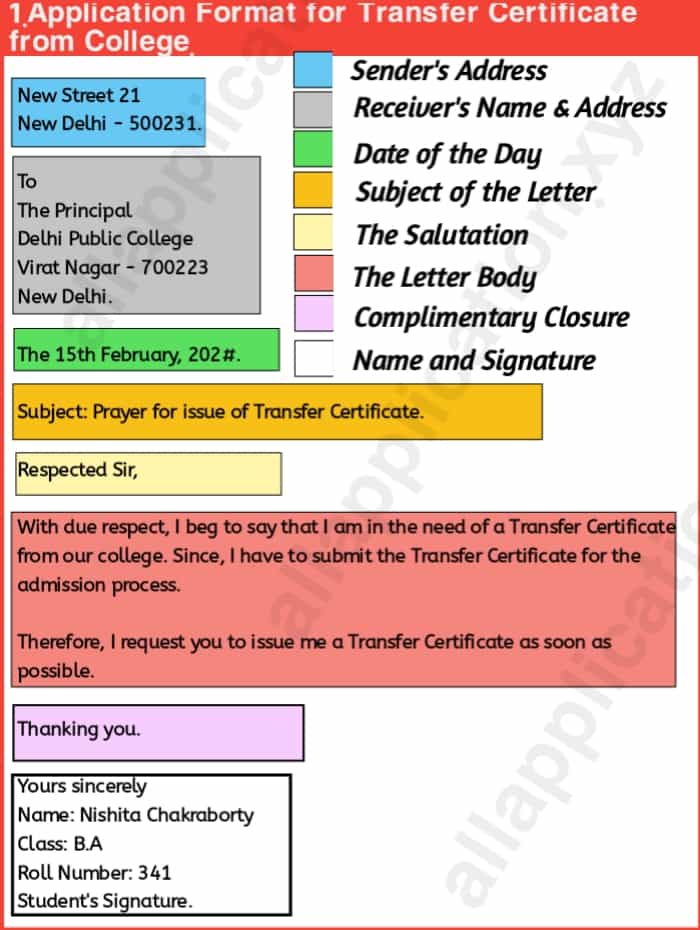 Application for Transfer Certificate from College [6 Samples]