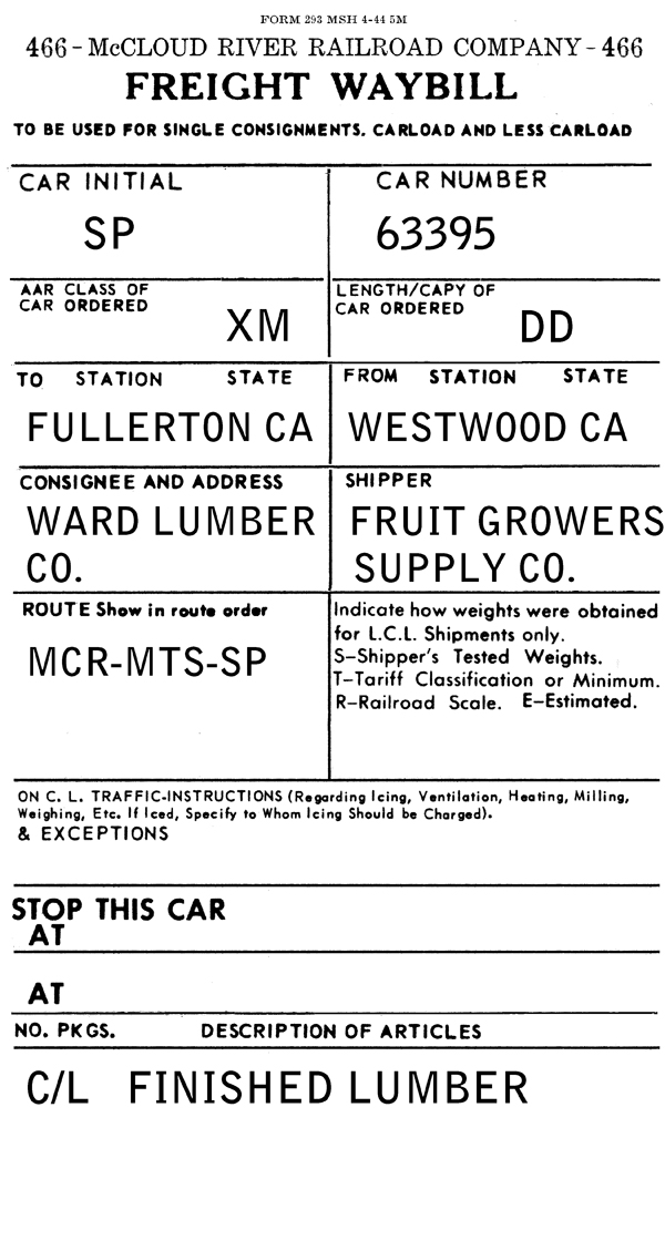 modeling the SP: The content of waybills, Part 2