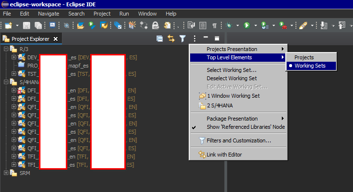 SAP ABAP Central: Organizing ADT Project Explorer – Working Sets