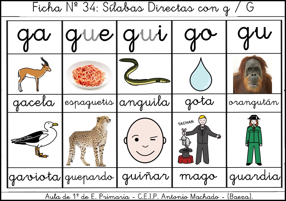 Prim-Erizos: Cartilla y Fichas de trabajo - Sílabas Directas con g / G