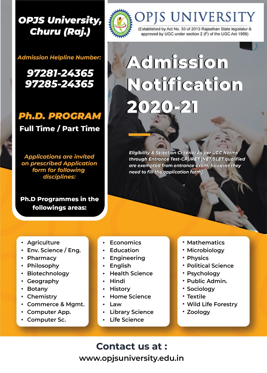 OPJS University M.Phil & Ph.D. Admission Open 2020