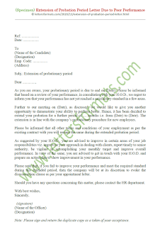 Extension of Probation Period Letter Due to Poor Performance