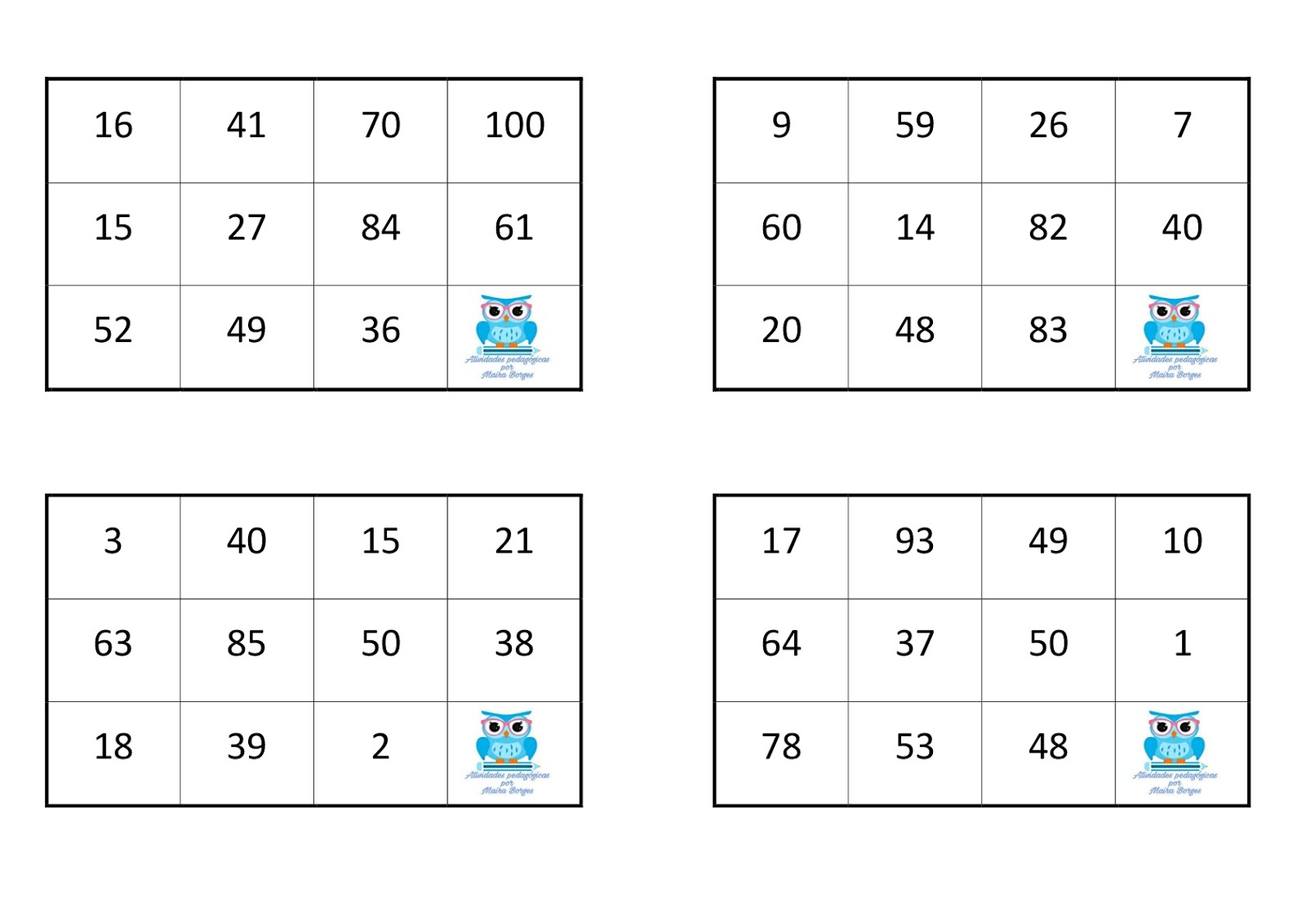 BINGO DAS OPERAÇÕES ( com 60 cartelas dos números 0 a 100 para baixar)