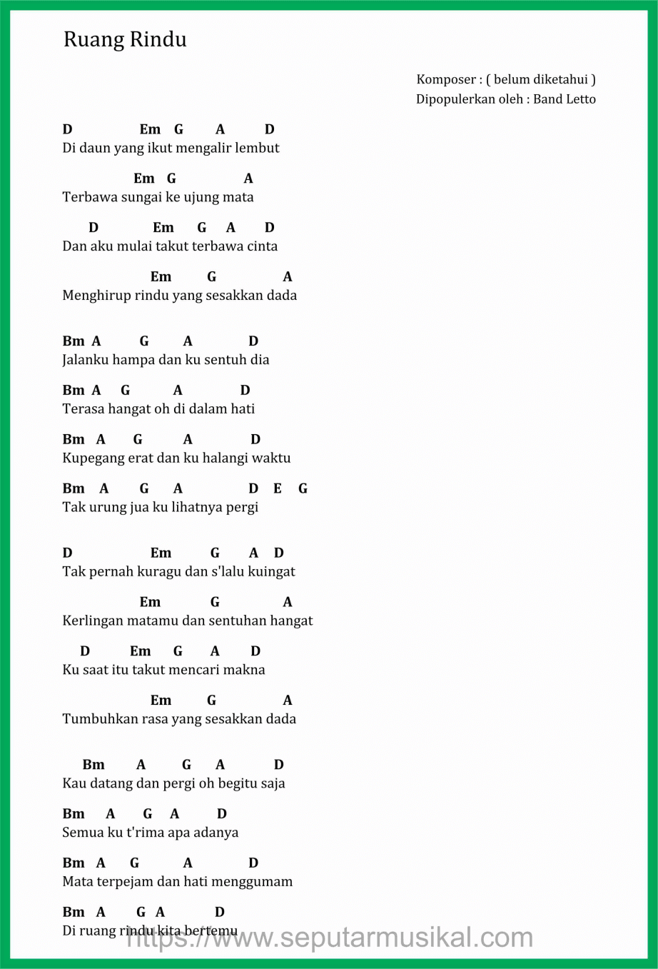 Chord Lagu Ruang Rindu - SEPUTAR MUSIK