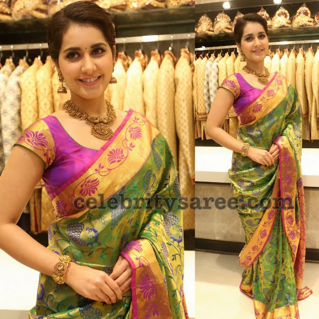 Raashi Khanna Green Traditional Silk Sari - Saree Blouse Patterns