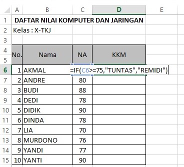 Fungsi IF pada Ms.Excel