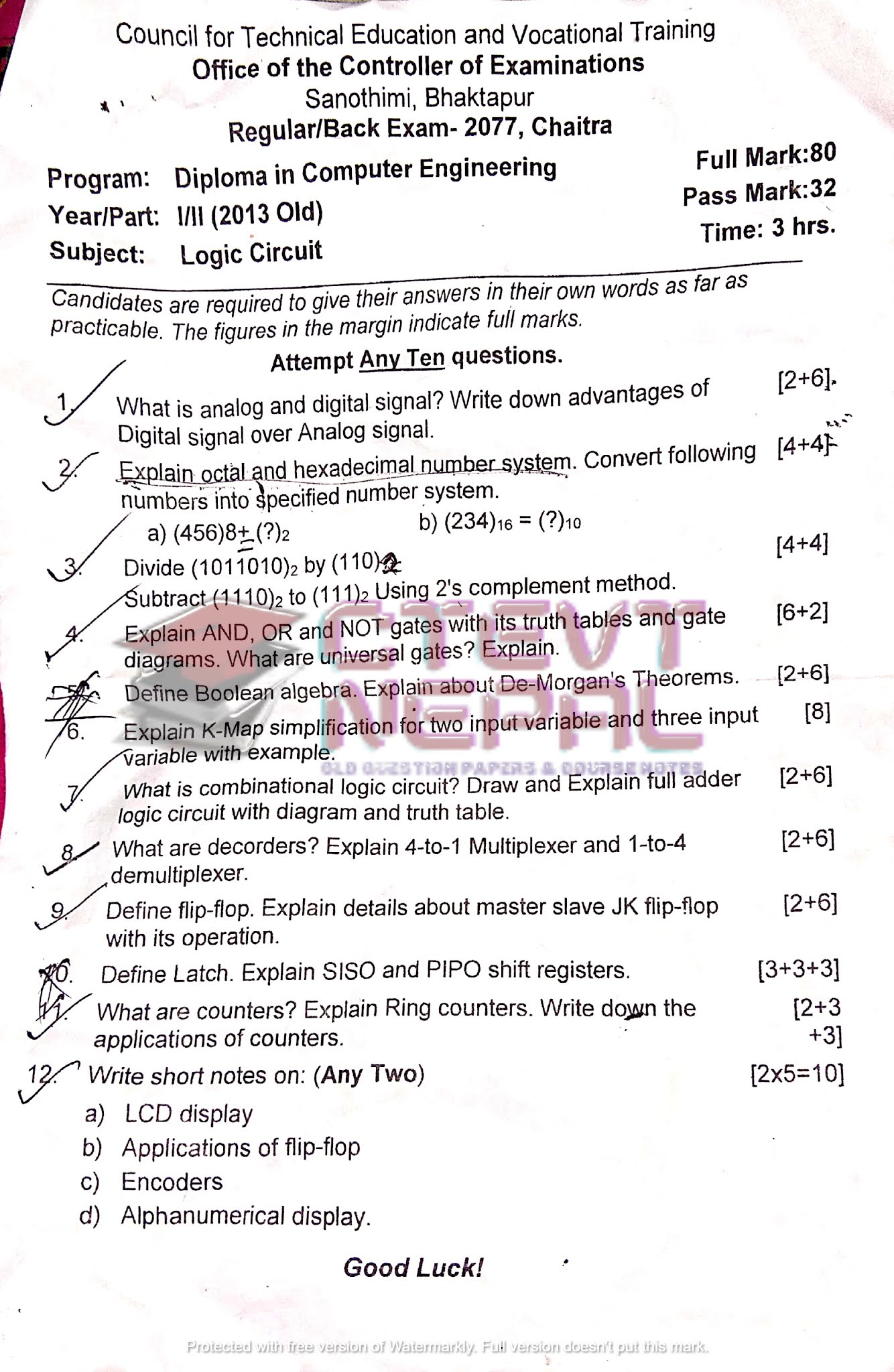 Logic Circuit or Digital Circuit - 2nd Semester Questions Papers CTEVT ...