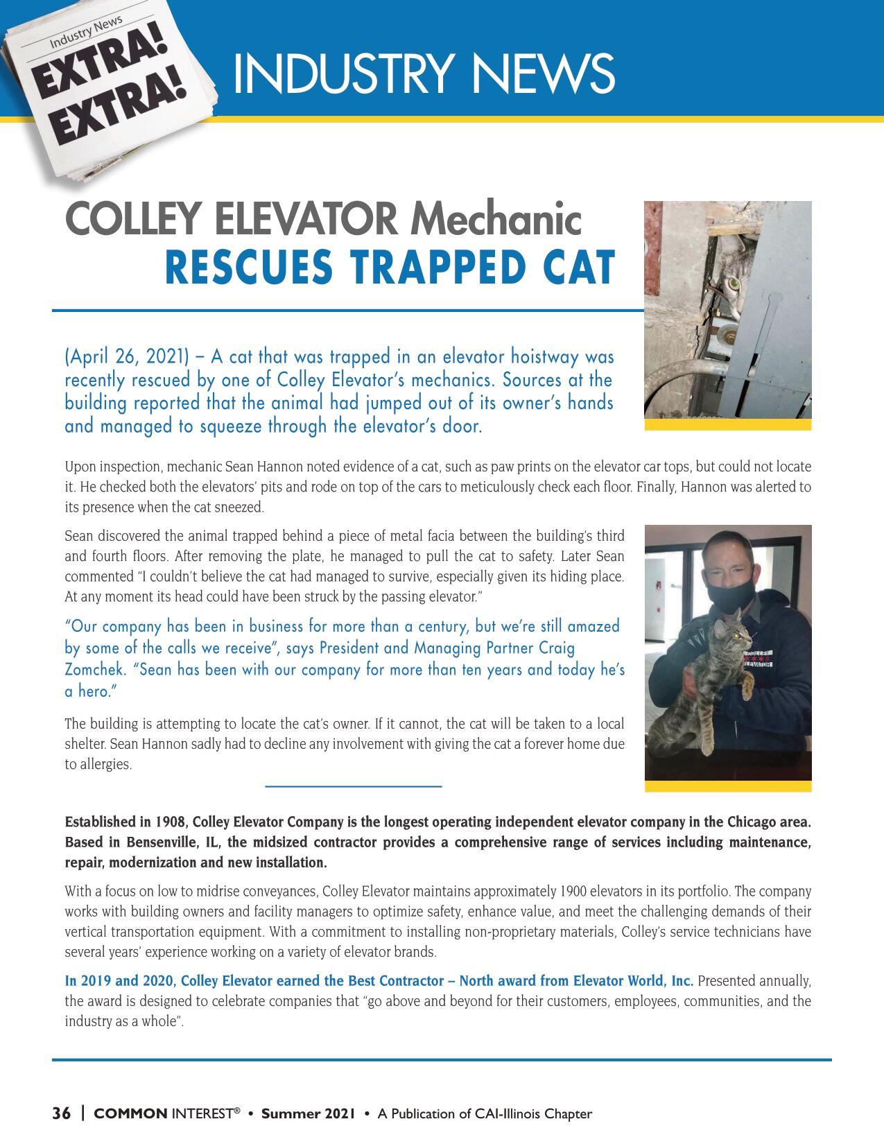 Chicago Elevator Maintenance - Colley Elevator: Colley Elevator featured in Community ...