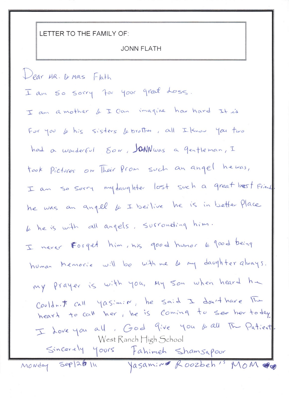 Jonn Scott Flath: Letters from Jonn's Friends 10/24/11