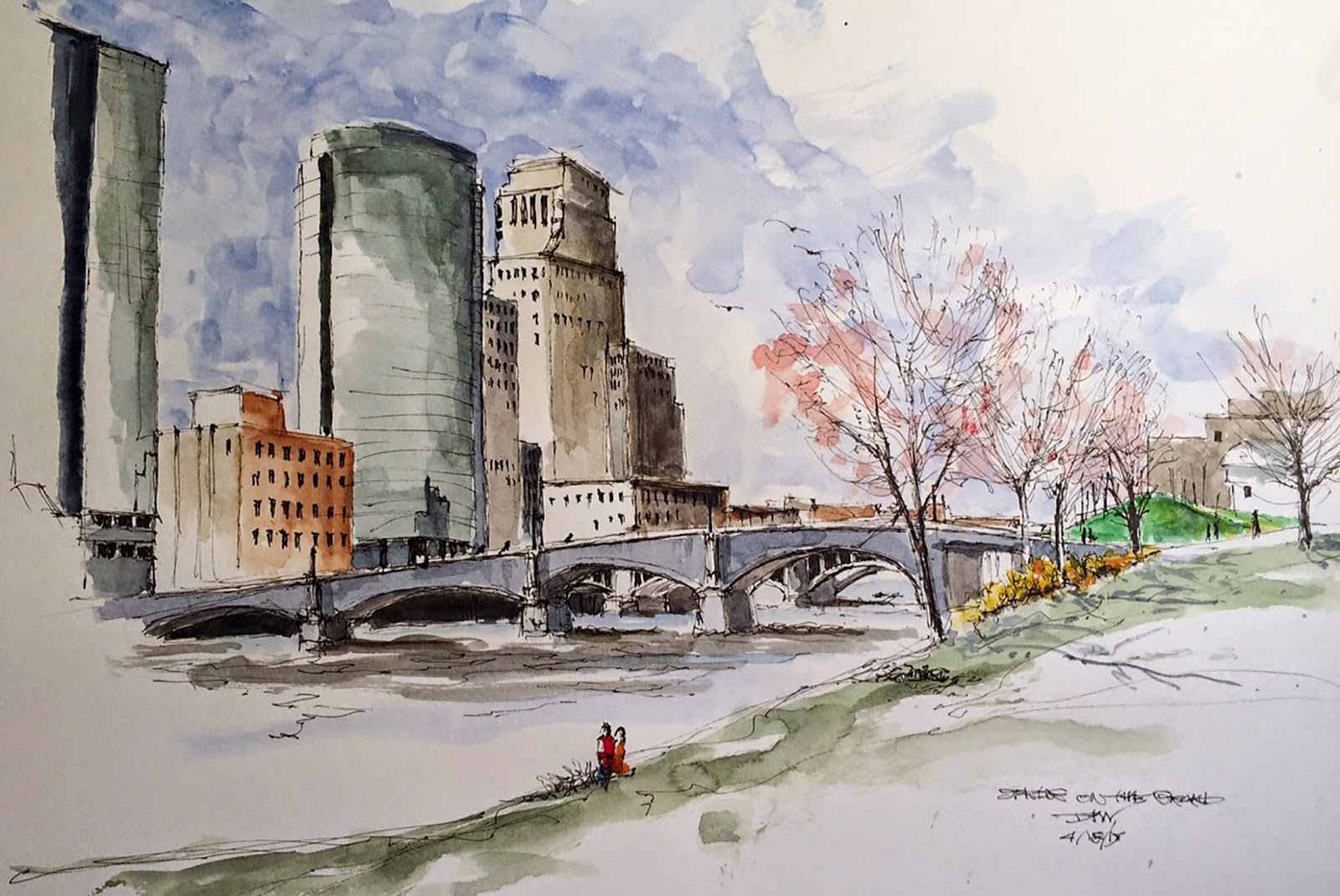 Urban Sketchers Midwest: The Grand River and Downtown Grand Rapids