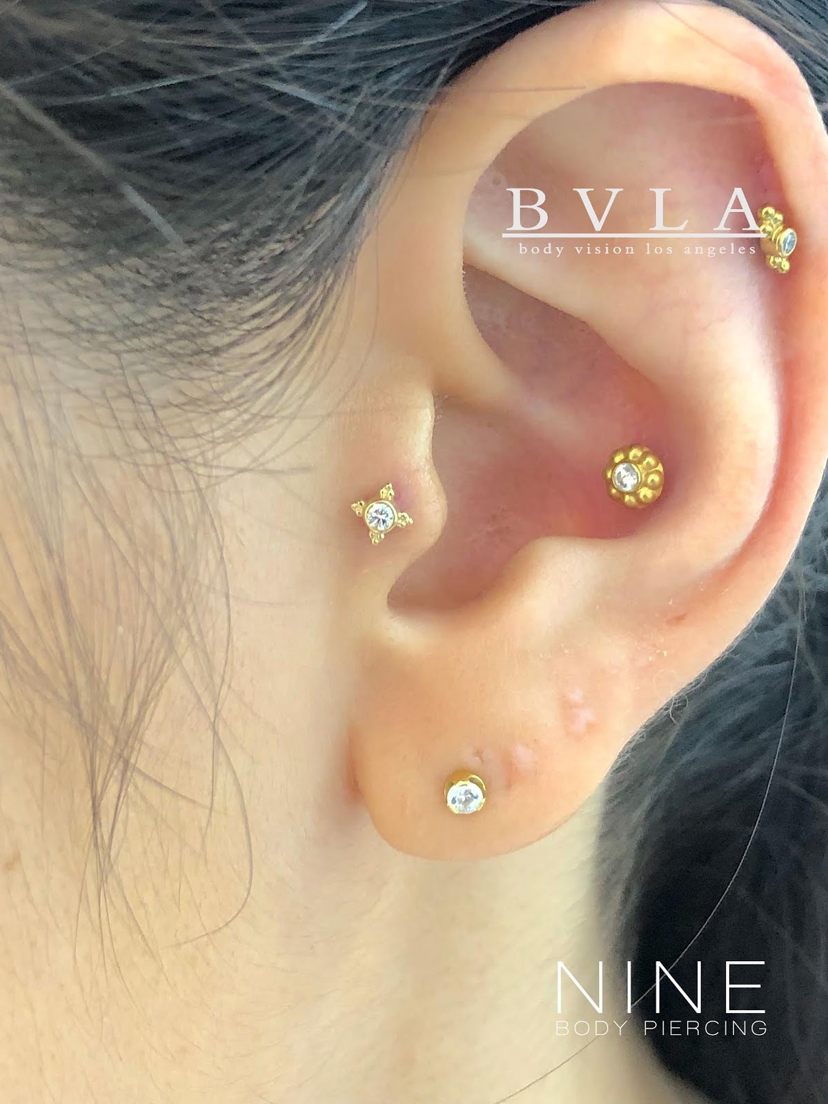 NINE BODY PIERCING BLOG: Tragus with BVLA Yellow Gold Mini Kandy ...