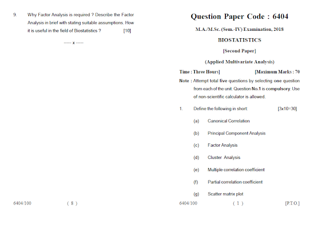 Lucknow University M.A/M.Sc.( Semester-IV) BIO-STATISTICS [ Second ...