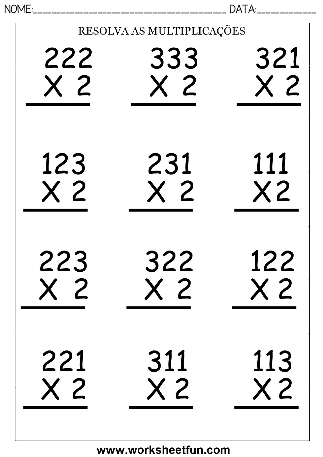 Só Continhas: 6 folhas: Continha de multiplicação para imprimir - 3º ano