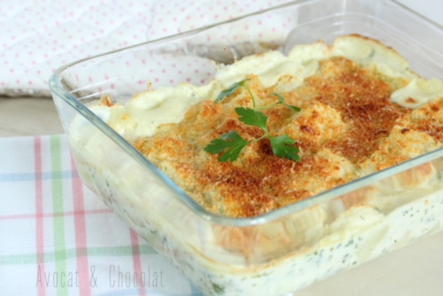 Gratin de pâtisson à la béchamel fines herbes - Avocat et chocolat