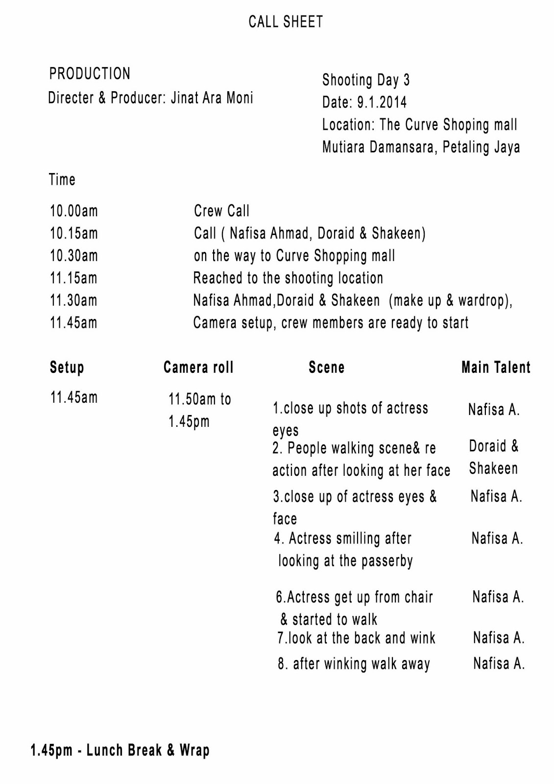 CALL SHEET call-sheet
