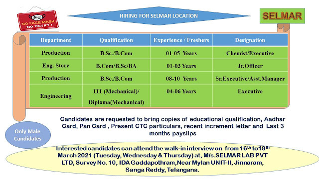 Selmar Lab Pvt. Ltd - Walk-In Interviews for Production / Engineering ...