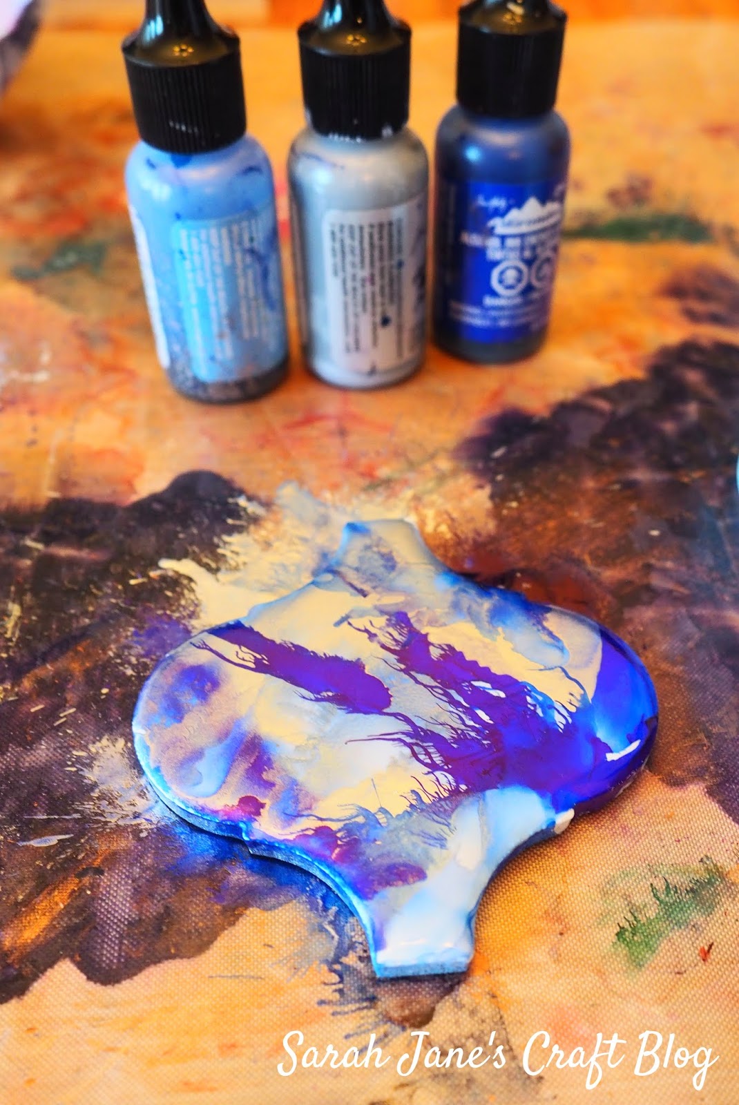 Alcohol Ink Decorative Ceramic Tile Christmas Ornaments