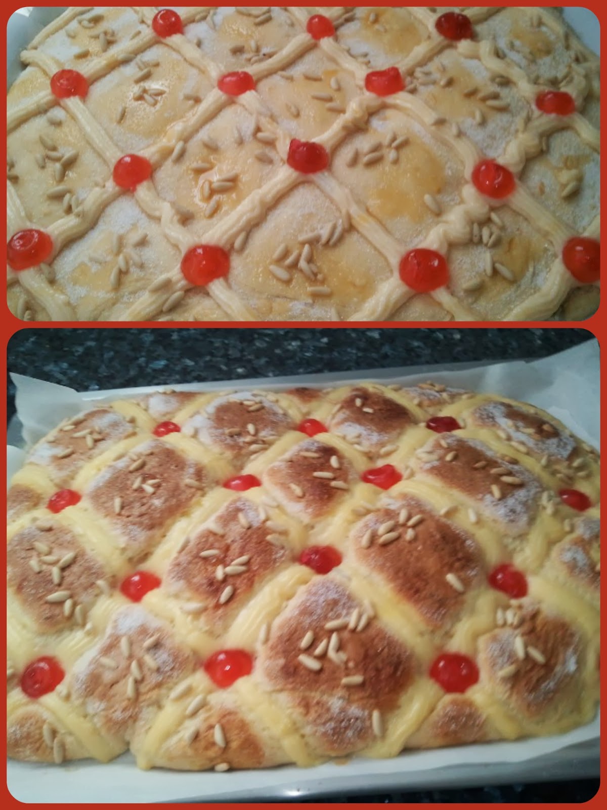 La cocina de Mari: Coca de briox crema y piñones