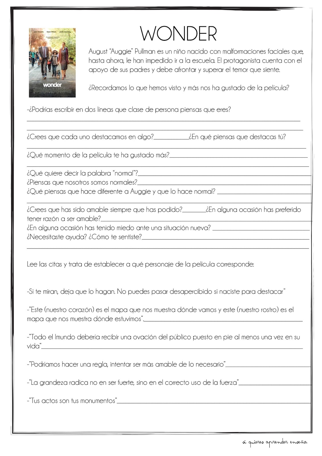 Wonder en las aulas - Si quieres aprender, ENSEÑA.