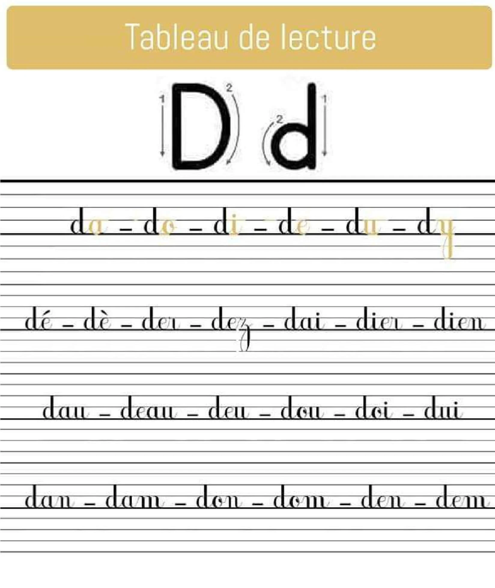 Tableu de Lecture Cursive /D/ - مدونة معلمي