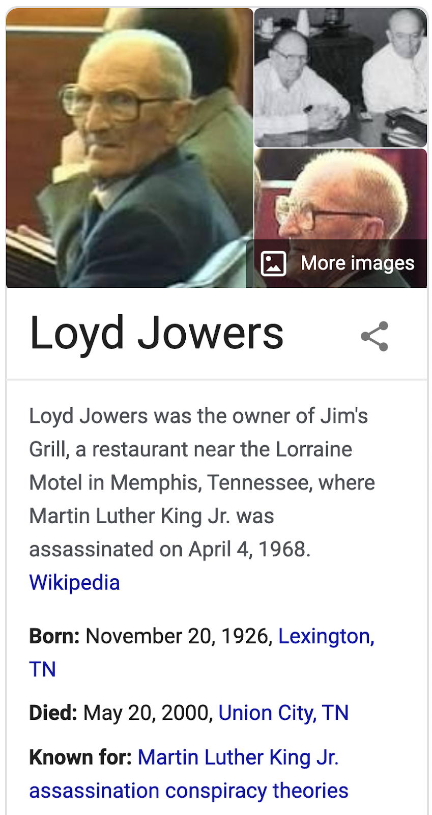 Loyd Jowers, who claimed to be a conspirator in the MLK assassination ...