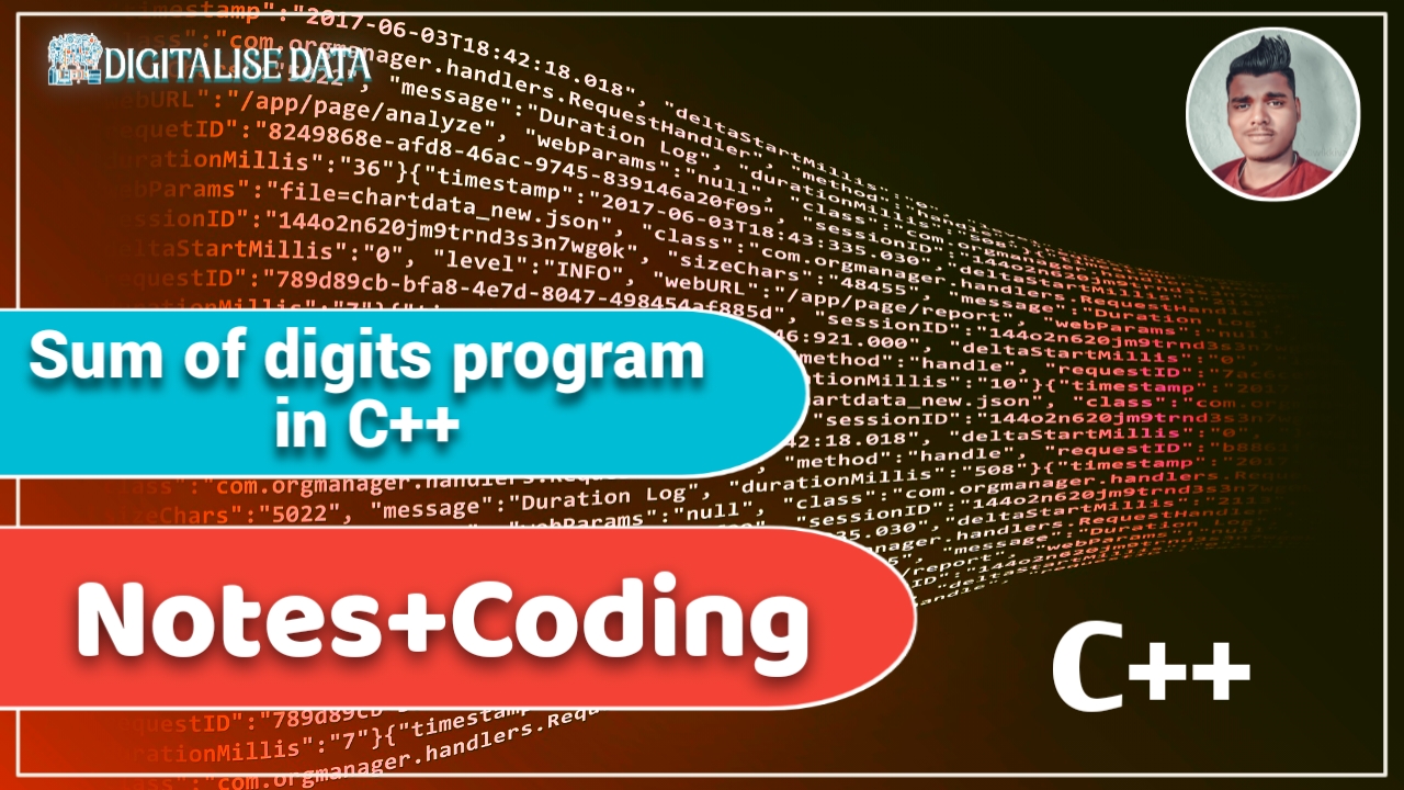 Sum of digits program in C++ Notes+Coding by Digitalise Data