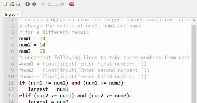 Python program to find the largest among three numbers. - b2apython
