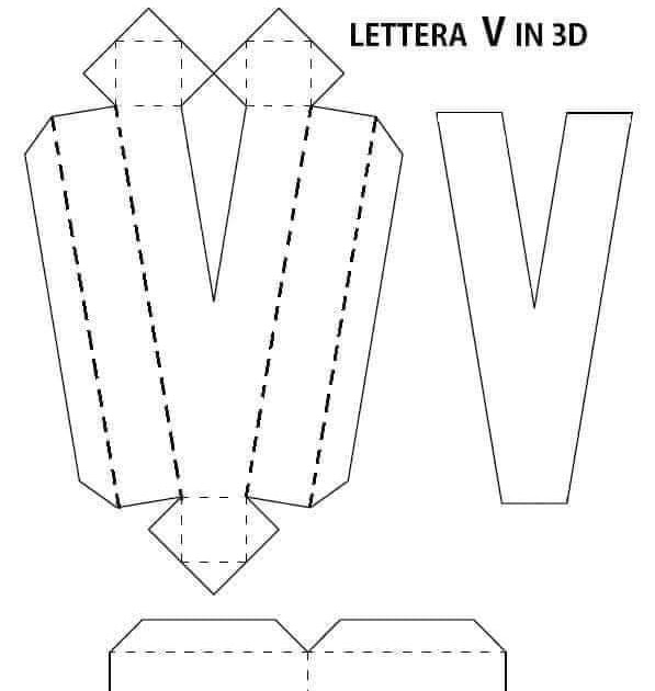 Molde letra V 3D para imprimir gratis: Letras do alfabeto - Ver e Fazer