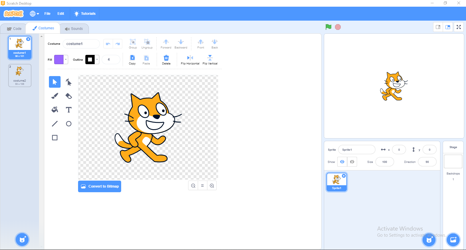Penjelasan Tab Bar (Bagian Costumes) Pada Scratch | Void Code