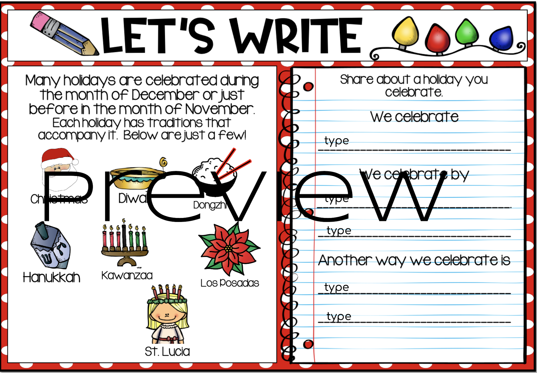 1st Grade Hip Hip Hooray!: Let's Write...December Themed!