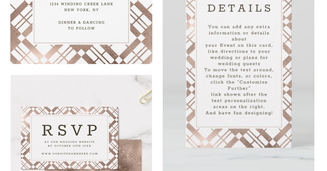 Elegant Rose Gold Plaid Tartan Wedding Invitation Suite - And ...