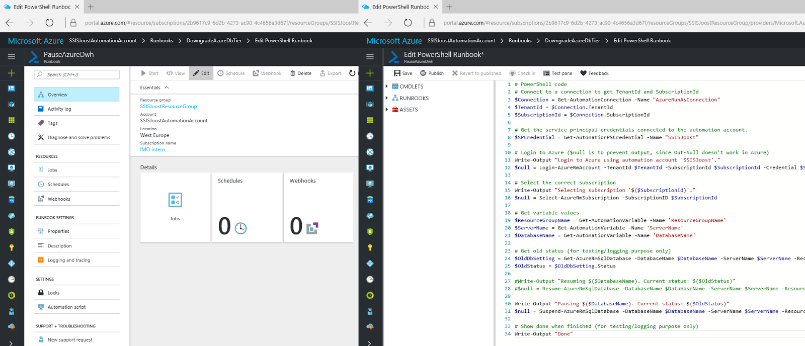 Microsoft BI Tools: Schedule Pause/Resume of Azure Data Warehouse