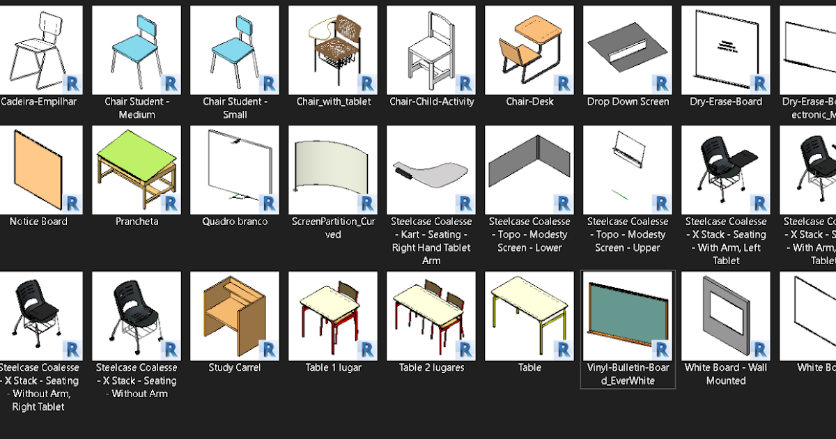 Mesas escolares em Revit - Famílias Revit