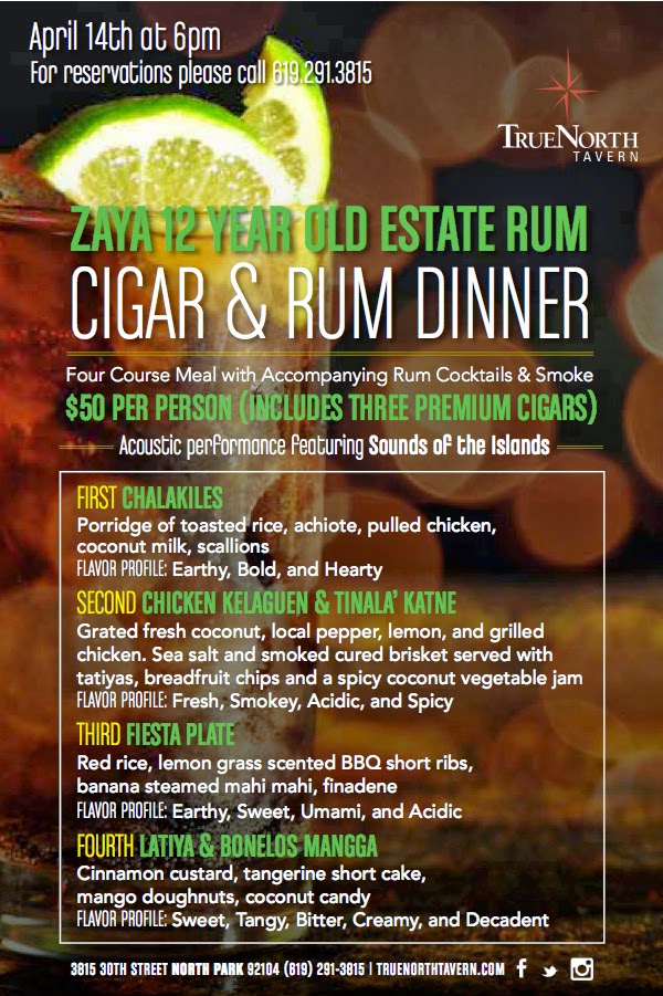 SanDiegoVille: True North Tavern’s Cigar & Rum Dinner | Monday, April 14