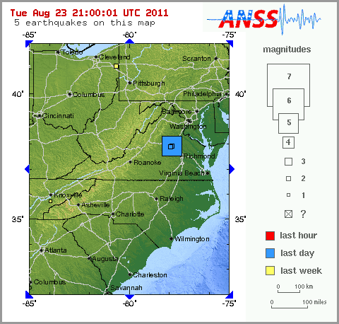 NEWS Time USA: Earthquake map shows epicenter in central Virginia