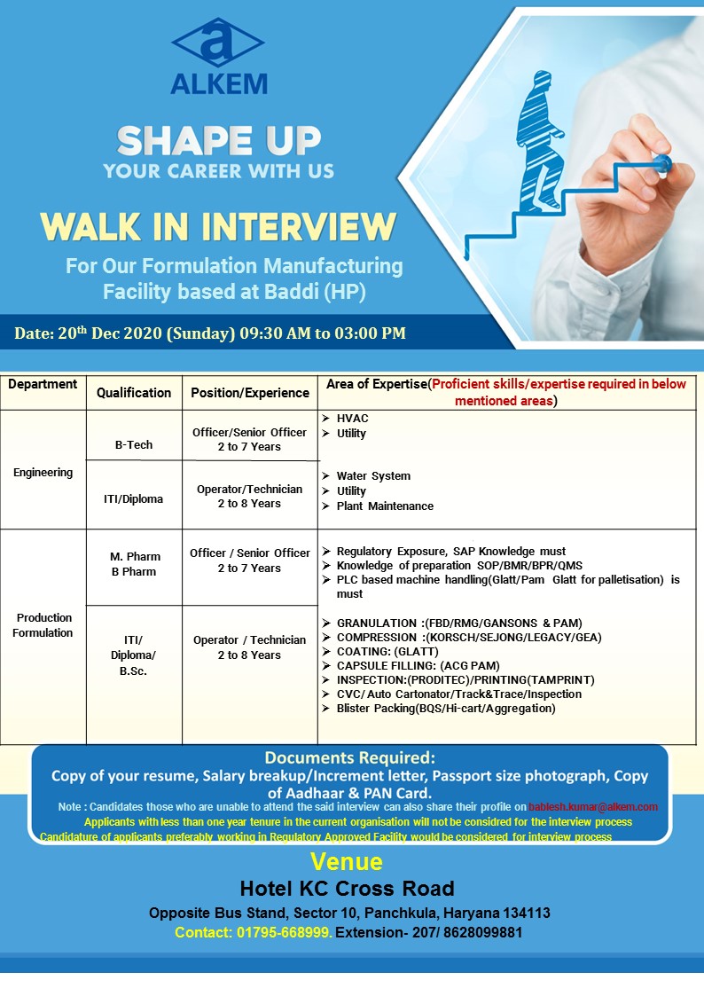 Alkem Laboratories Limited - Walk-In Interviews for Multiple Positions ...