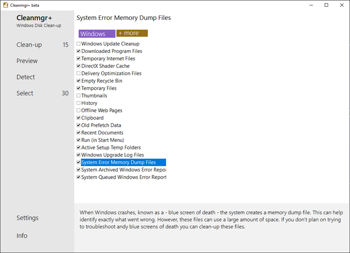 Cleanmgr+ Windows 10 için zengin özellikli taşınabilir disk temizleme aracı