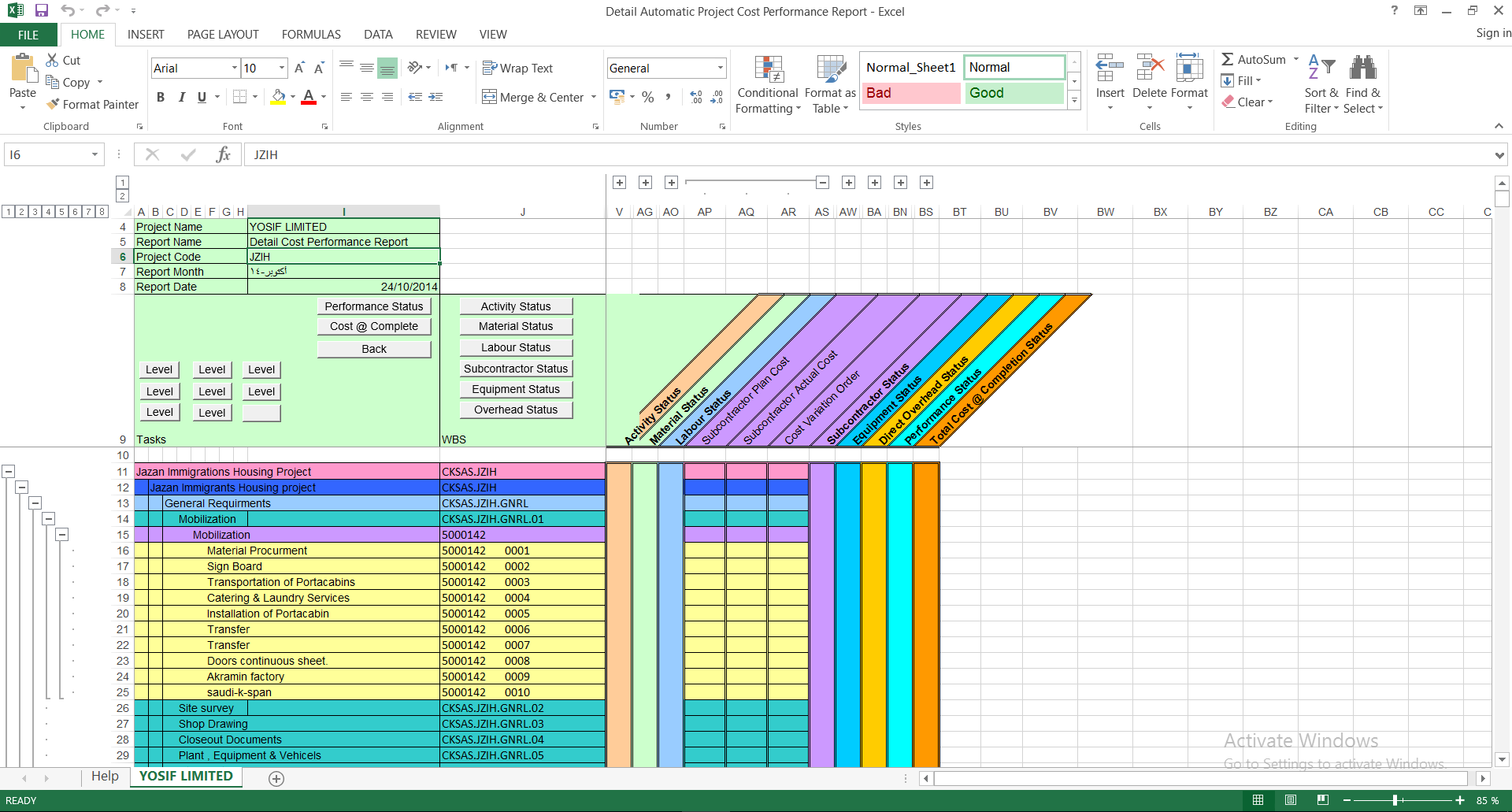 Detail Automatic Project Cost Performance Report