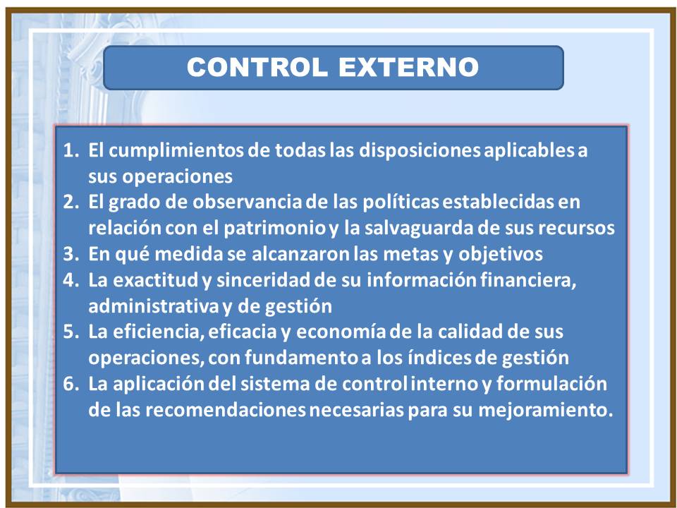 FINANZAS: Control Interno y Externo del Sector Publico y Privado.