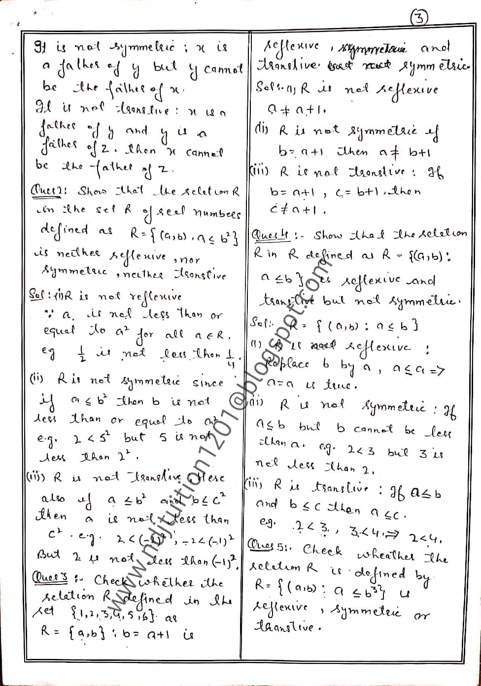 Relation and Function Class 12th Math Handwritten Notes