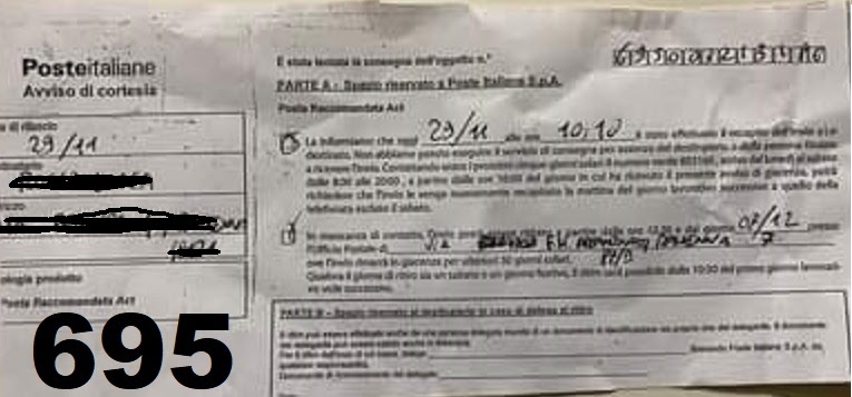 Codice raccomandata 6950, è l'Agenzia delle Entrate?